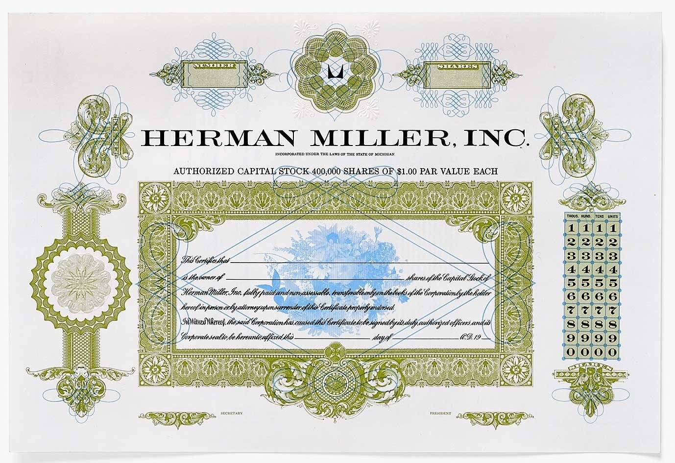 Herman Miller Stock Certificate | Eames Institute
